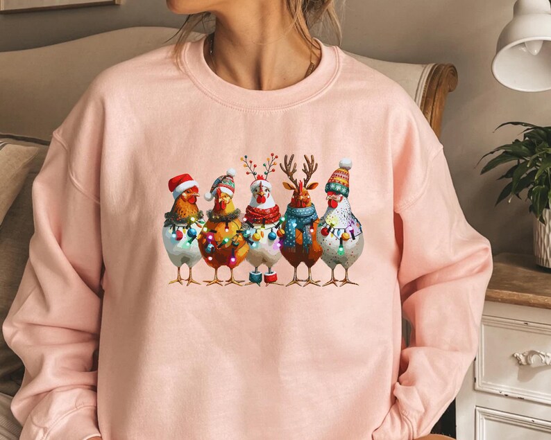 Christmas Chicken Sweatshirt, Christmas Farm Animals Sweatshirt ...