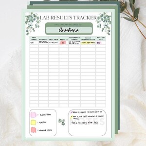Lab Results Tracker for Medical Binder Lab Test Organization Health ...
