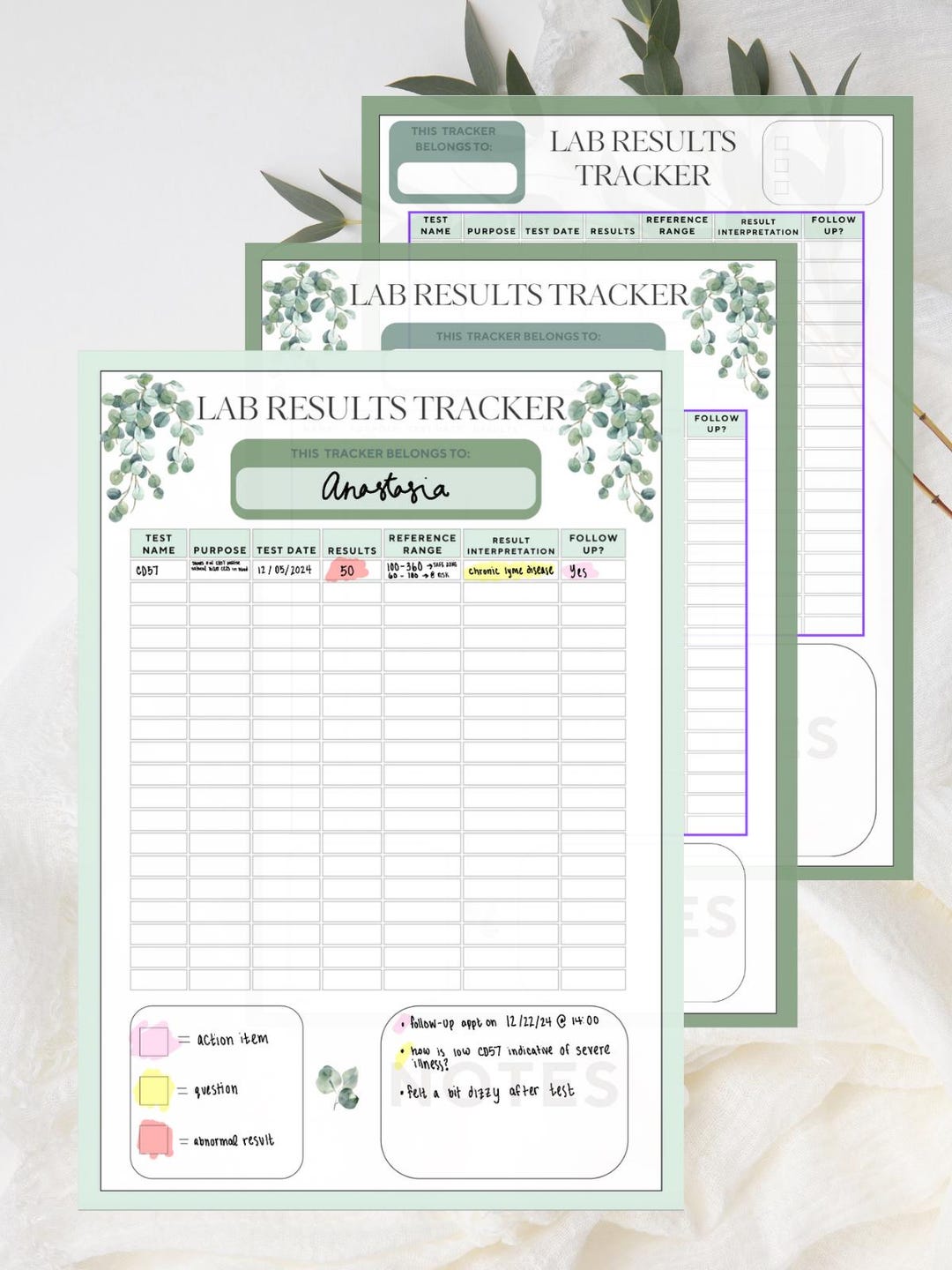 Lab Results Tracker for Medical Binder Lab Test Organization Health ...