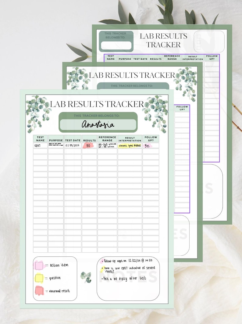 Lab Results Tracker for Medical Binder Lab Test Organization Health ...