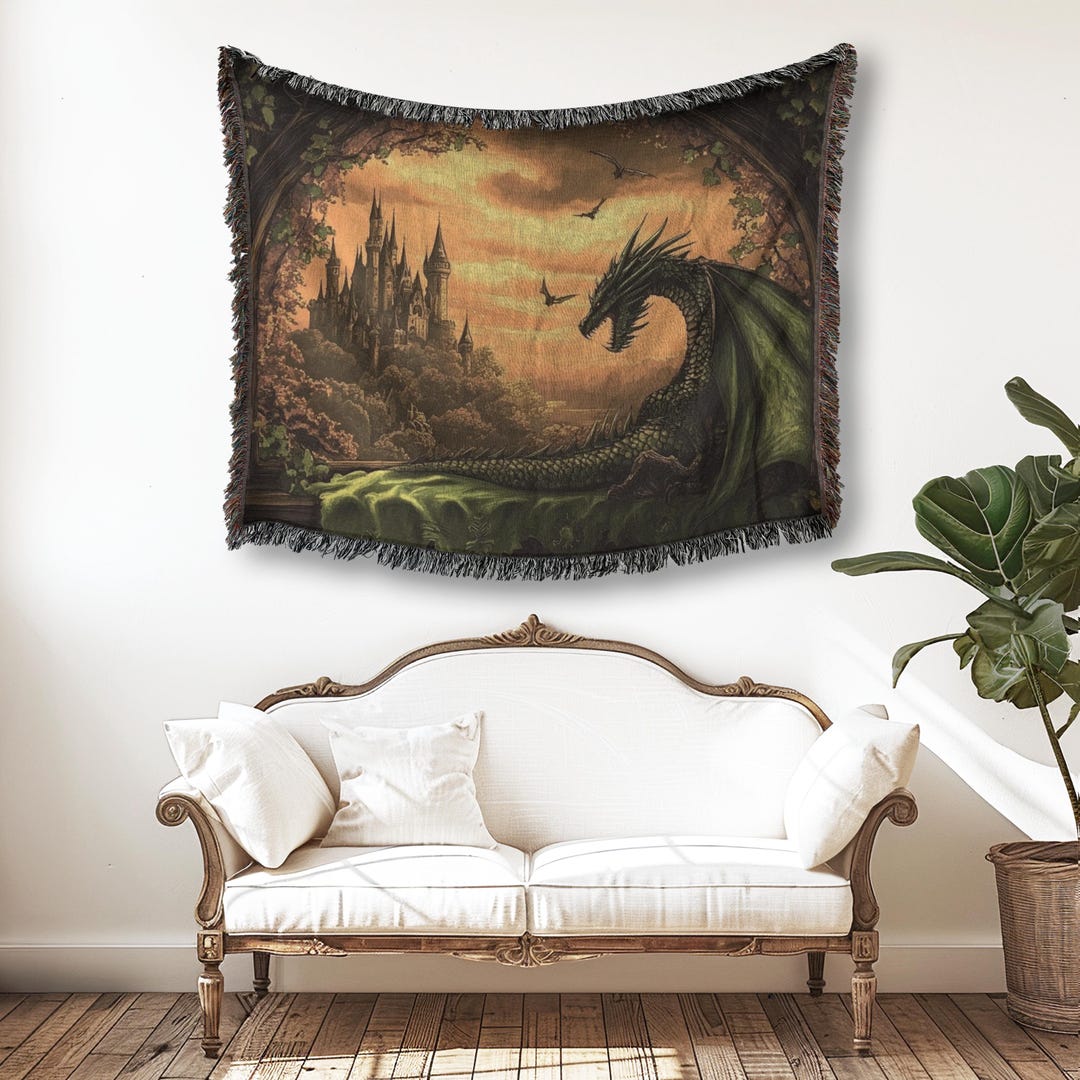 Dragon Blanket Man Medieval Tapestry Whimsigoth Cottagecore Fairycore ...