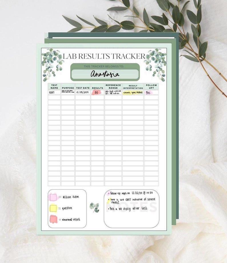 Lab Results Tracker for Medical Binder Lab Test Organization Health ...