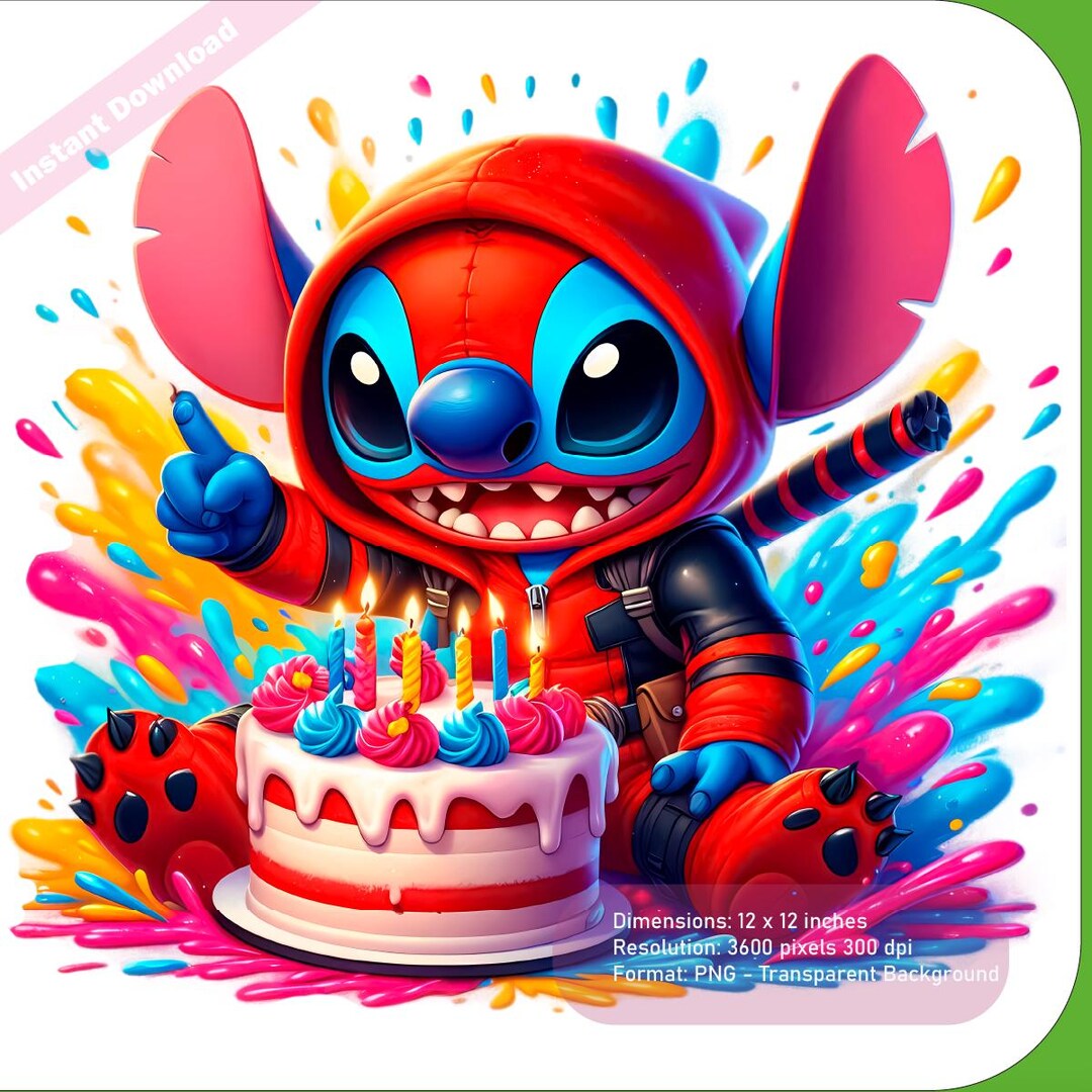 Stitch Deadpool Birthday Character Fantasy Splash Watercolor PNG ...