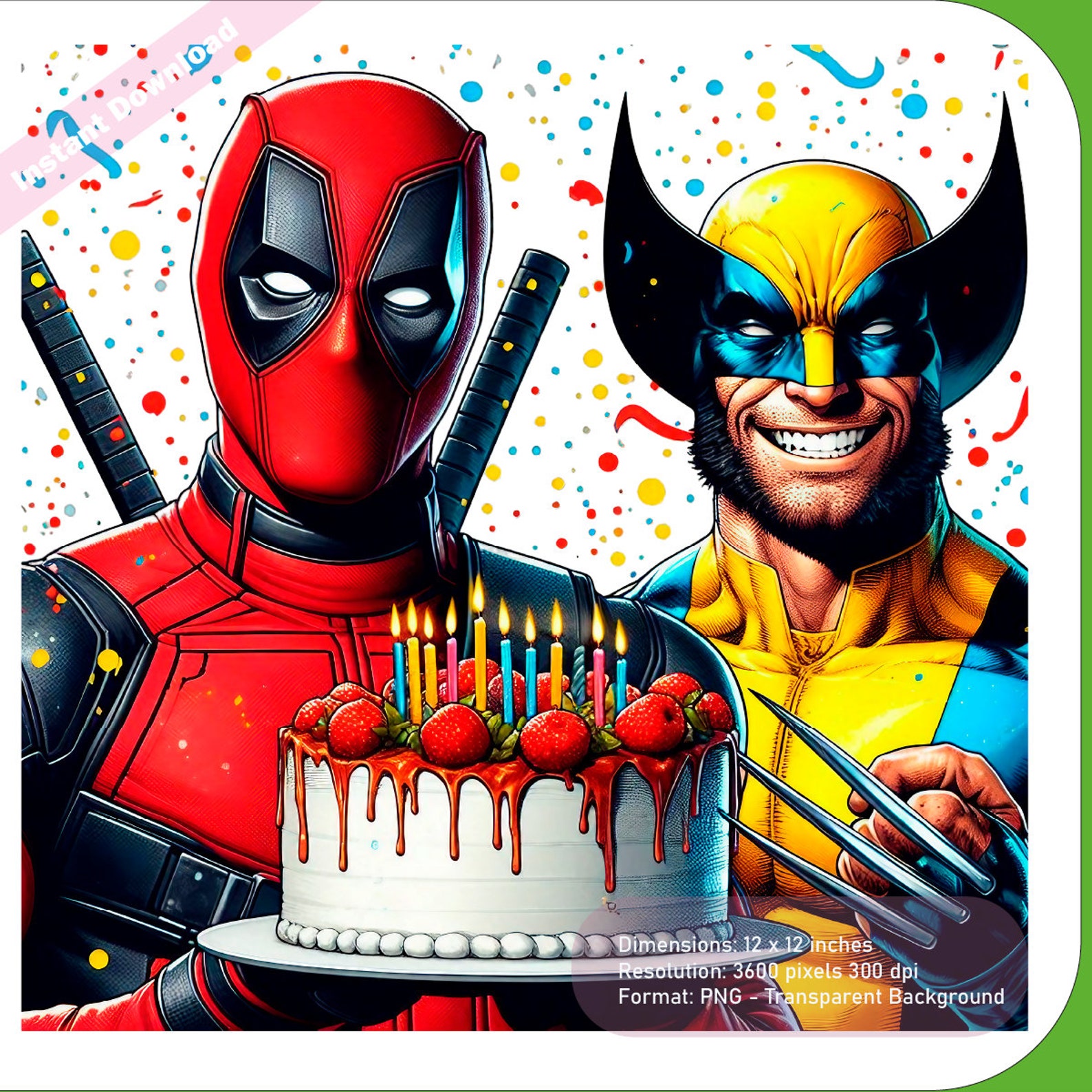Wolverine Deadpool Cumpleaños Pastel Splash Acuarela PNG Estética ...