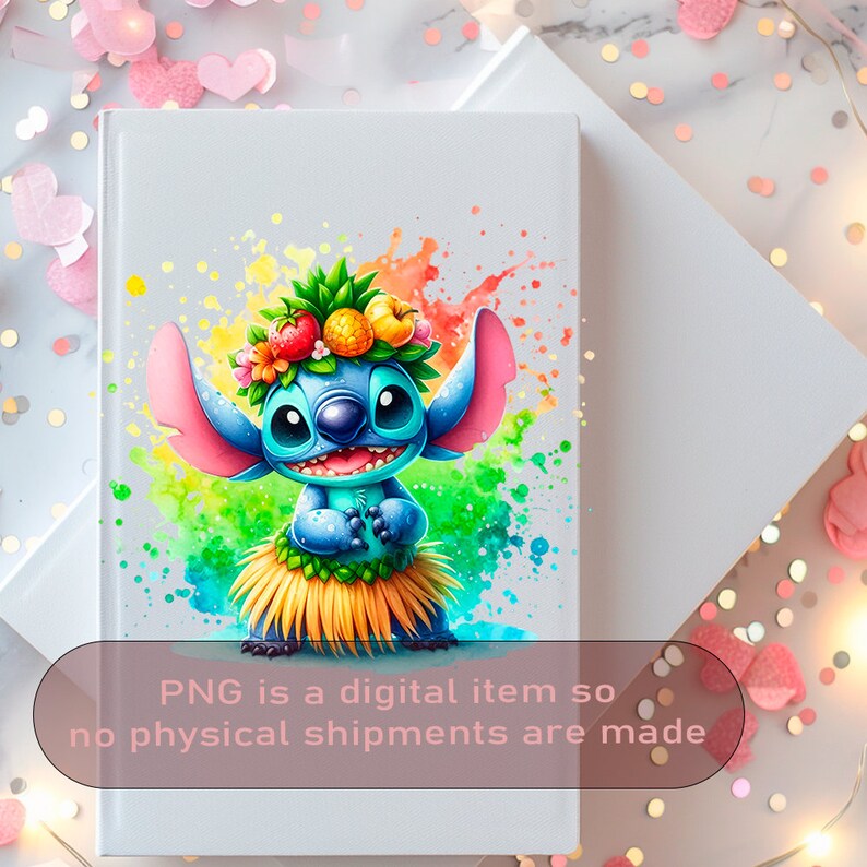 Stitch Hula Fruit Dancing Splash Watercolor PNG Aesthetic Clipart DIY ...