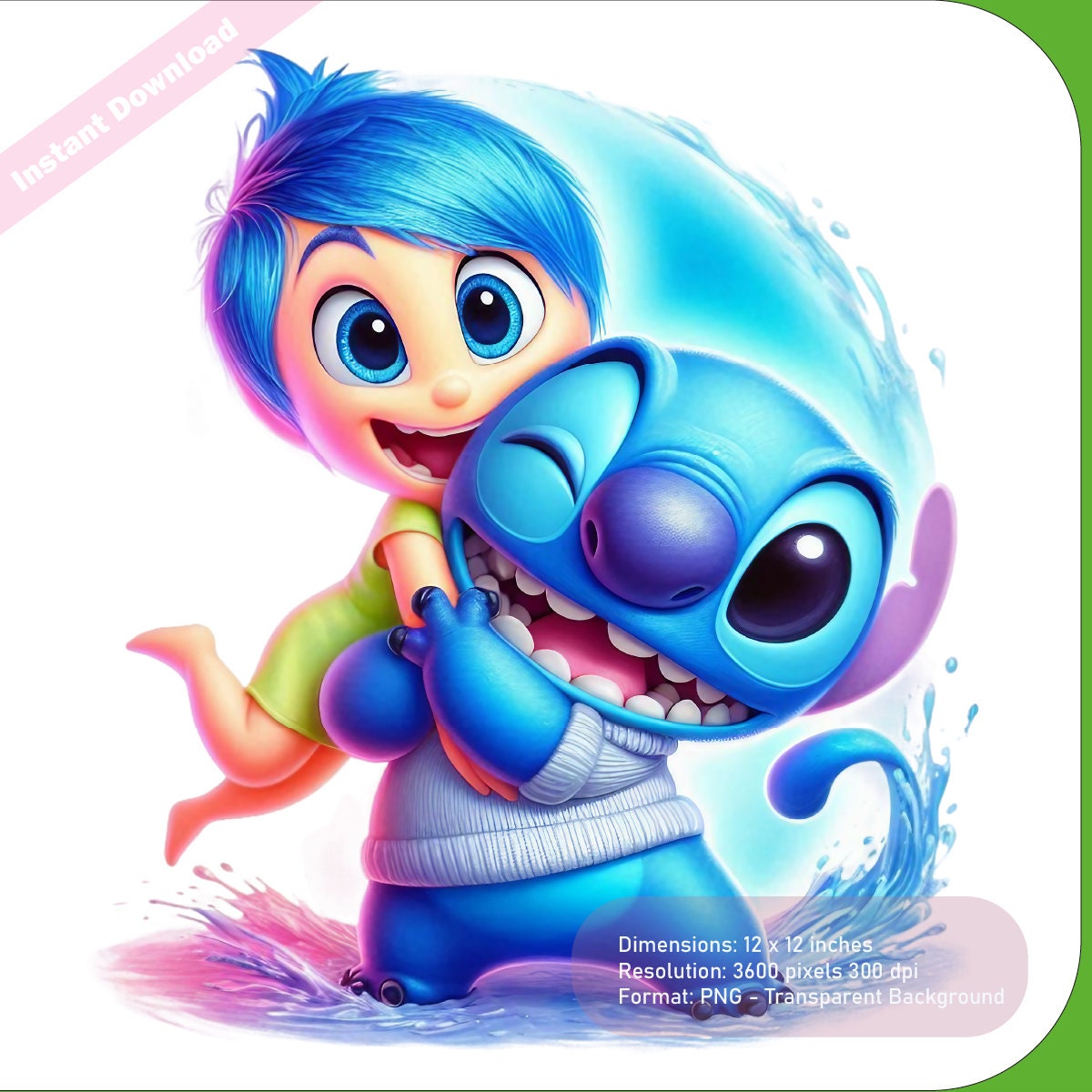 Stitch Joy Characters Concept Splash Watercolor PNG Aesthetic Clipart ...