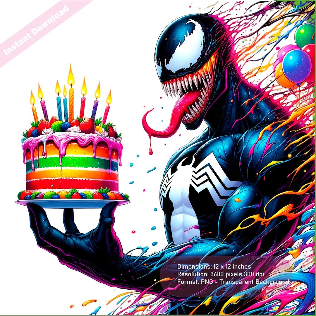 Venom Birthday Cake PNG Splash Watercolor Aesthetic Clipart DIY Project ...