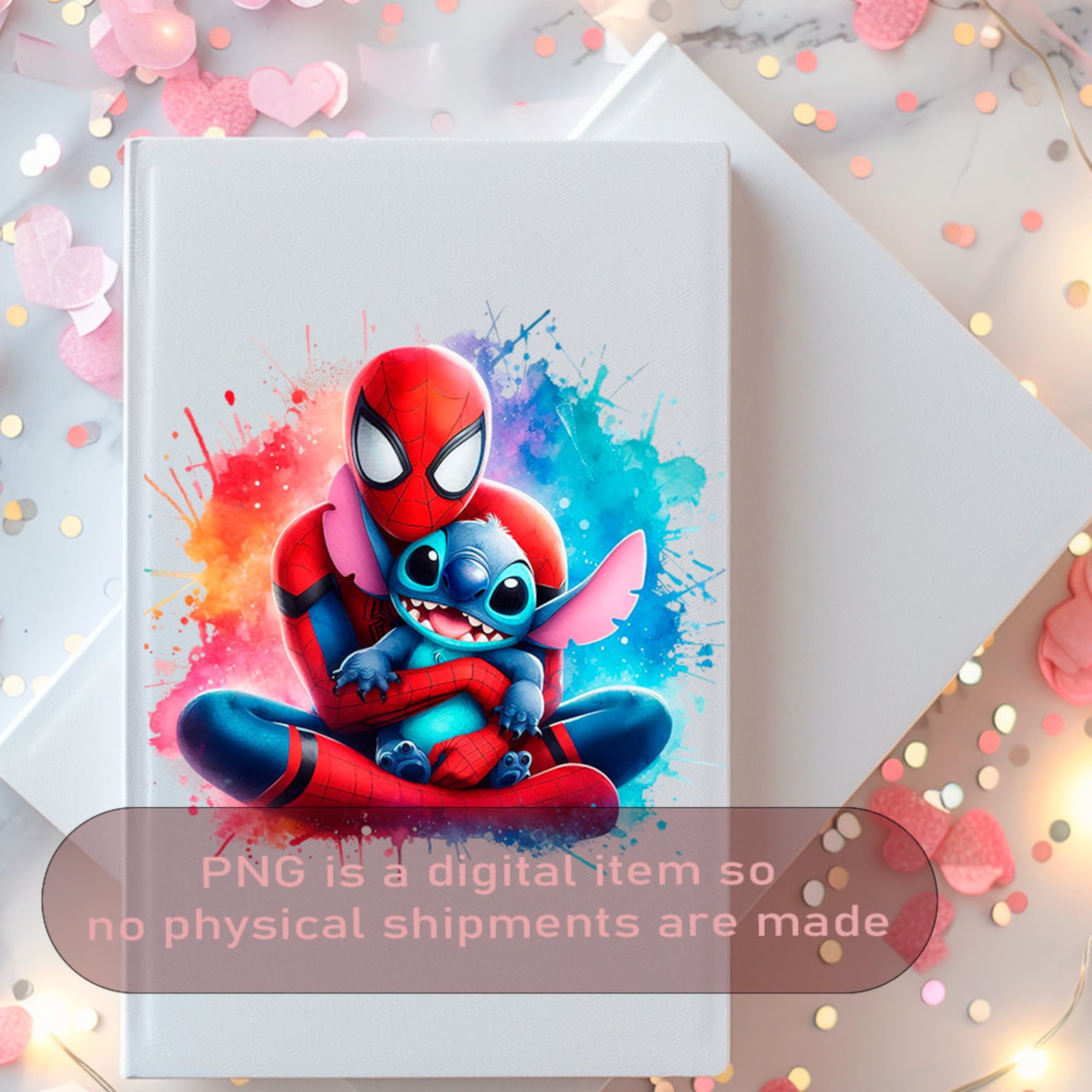Stitch Spiderman Hug Splash Watercolor PNG Aesthetic Clipart DIY ...