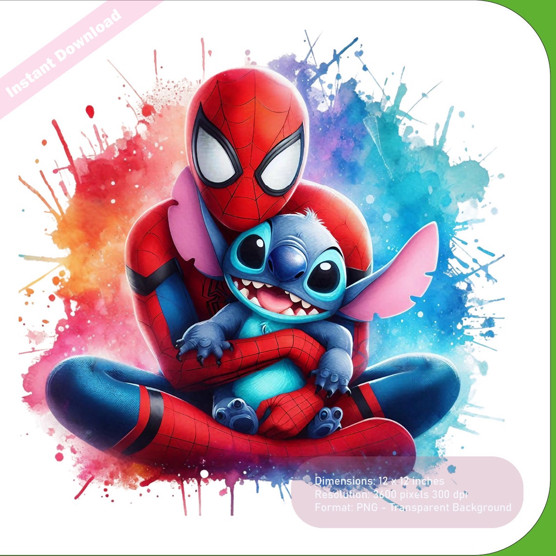 Stitch Spiderman Hug Splash Watercolor PNG Aesthetic Clipart DIY ...