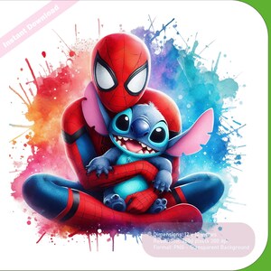 Stitch Spiderman Hug Splash Watercolor PNG Aesthetic Clipart DIY ...