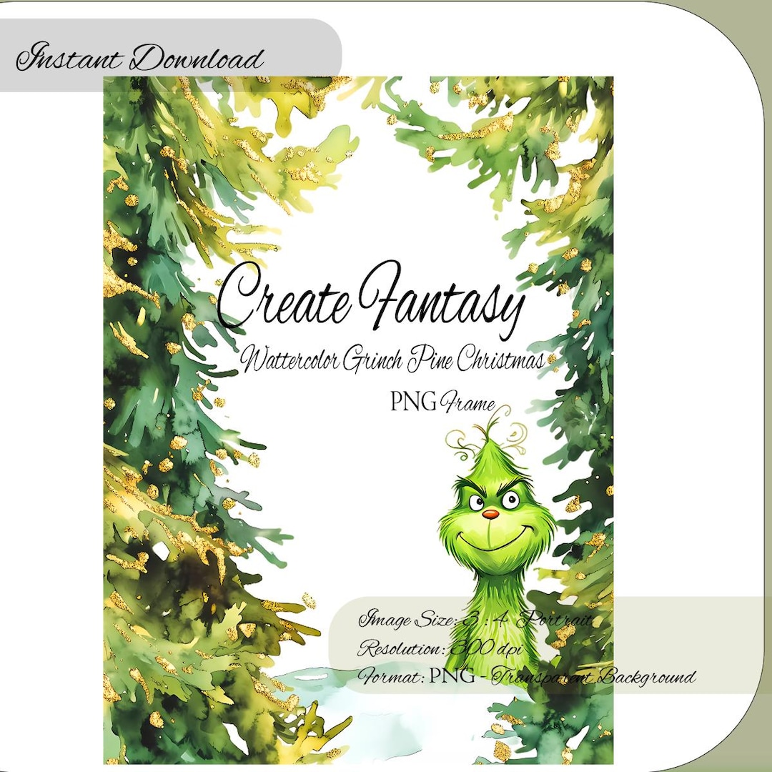 Grinch Christmas Frame Watercolor Pine Green Xmas Clipart Borders New ...