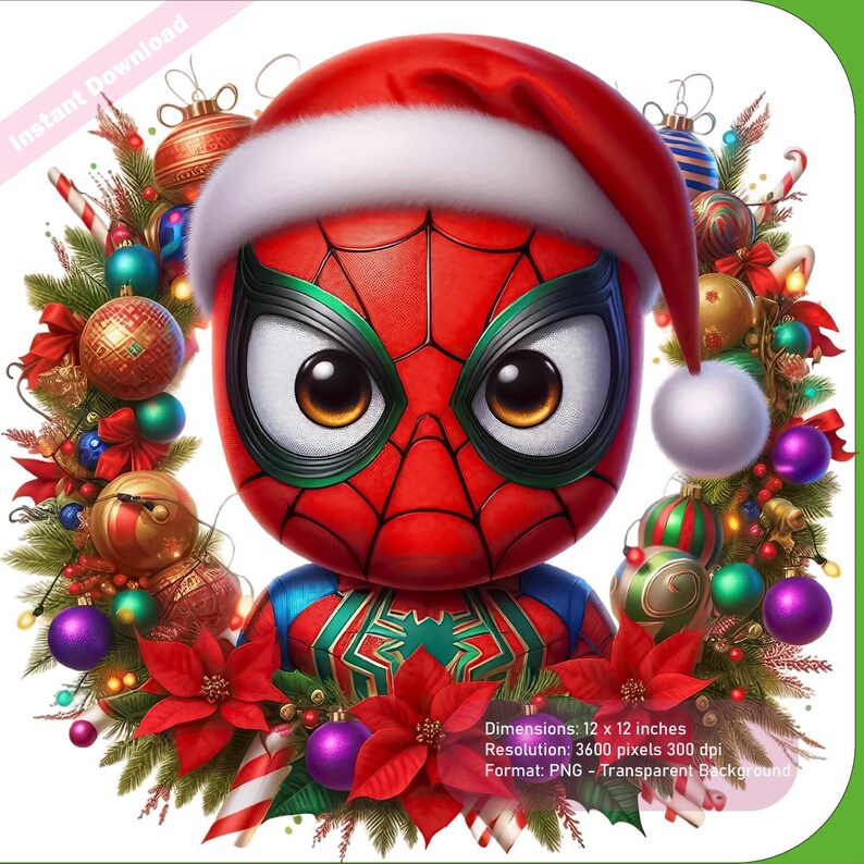 Spiderman Christmas Wreath PNG Color Fantasy Watercolor PNG Aesthetic ...