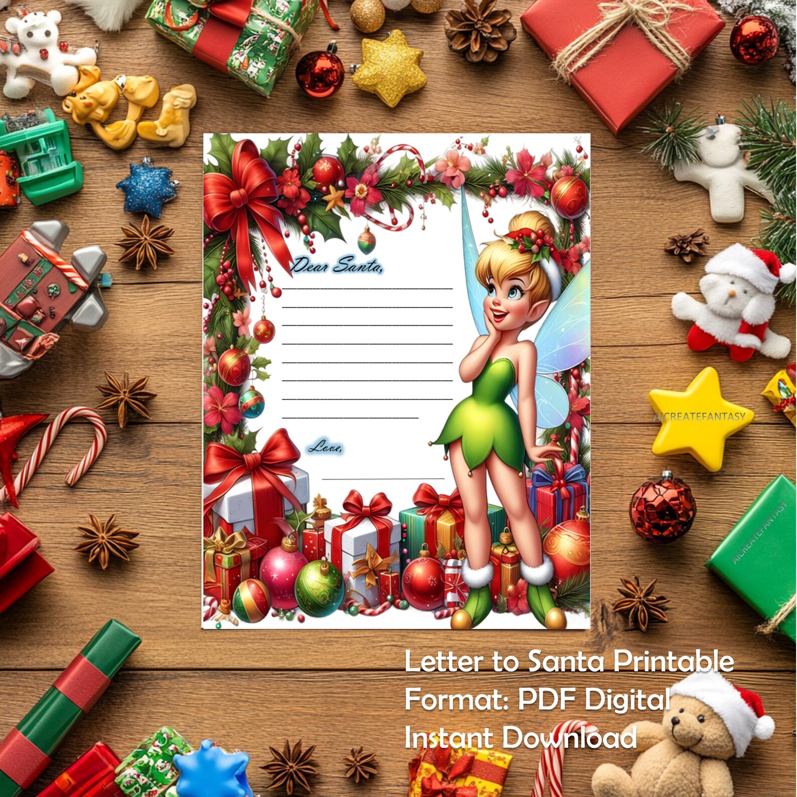 Letter to Santa Tinkerbell Printable PDF Christmas Wishlist Instant ...