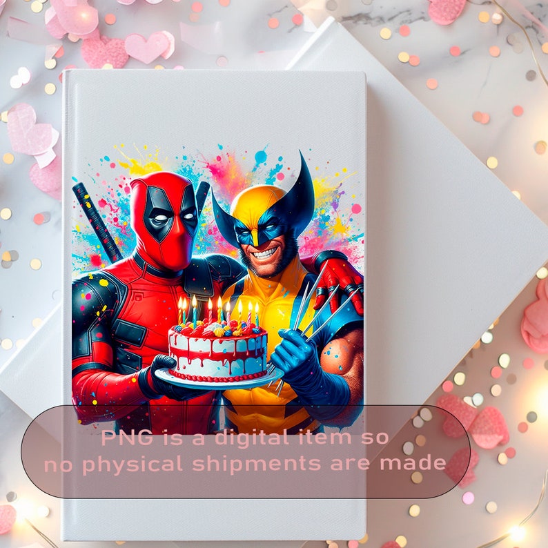 Deadpool Wolverine Birthday Cake Splash Watercolor PNG Aesthetic ...