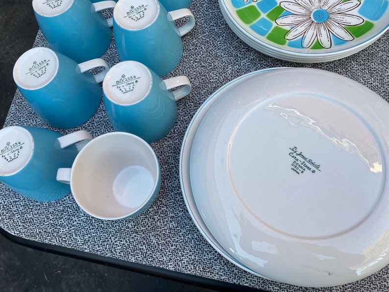 Mikasa Luncheon Set Blue Cups and Flowered Plates Cerra - Etsy