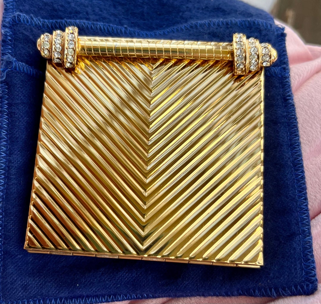 Elegant Volupte Powder Compact, Gold Compact Trimmed With Rhinestones ...