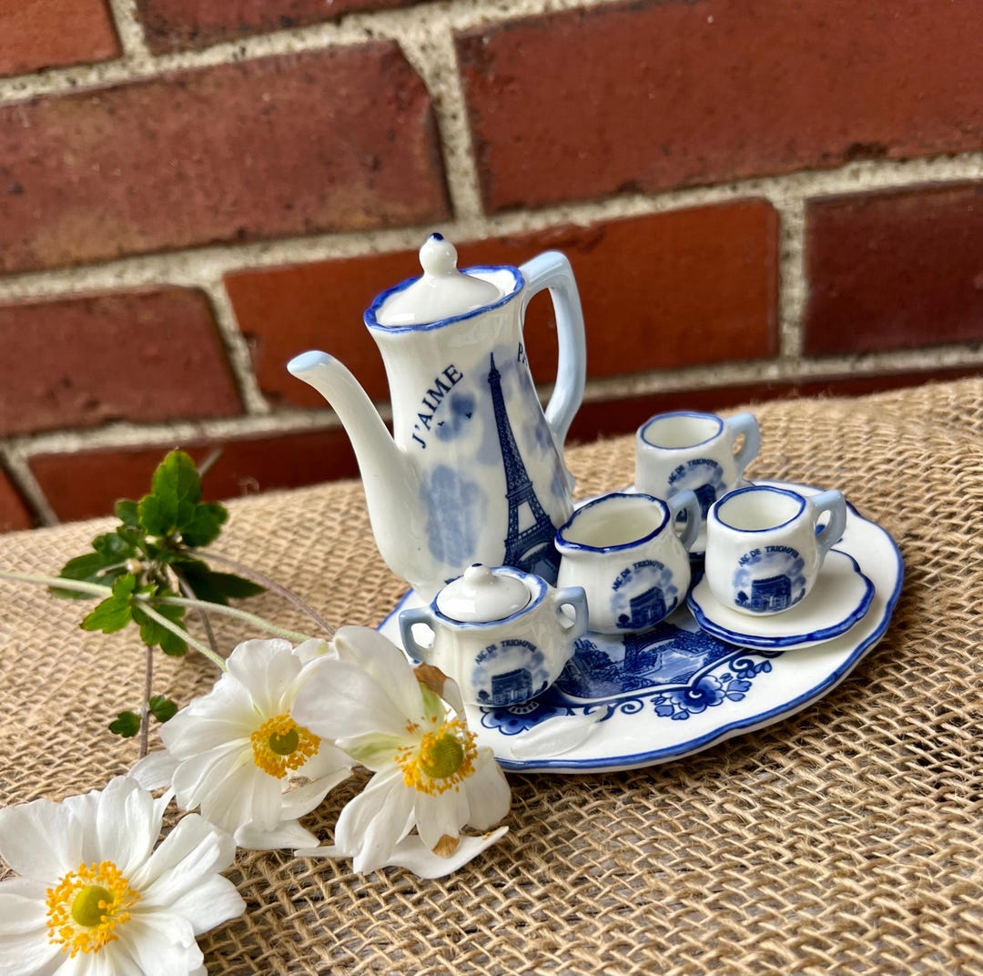 Mini Blue China Tea Set, Paris Souvenir, Blue and White China ...