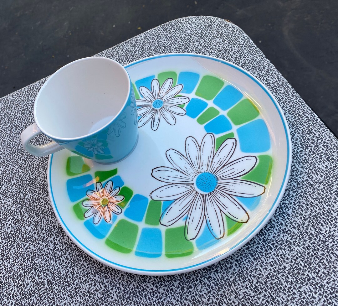 Mikasa Luncheon Set, Blue Cups and Flowered Plates, Cerra Stone Donna ...