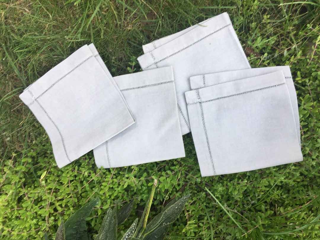 Vintage Grey Linen Napkins: Drawnwork Borders, Sustainable Table Linens ...