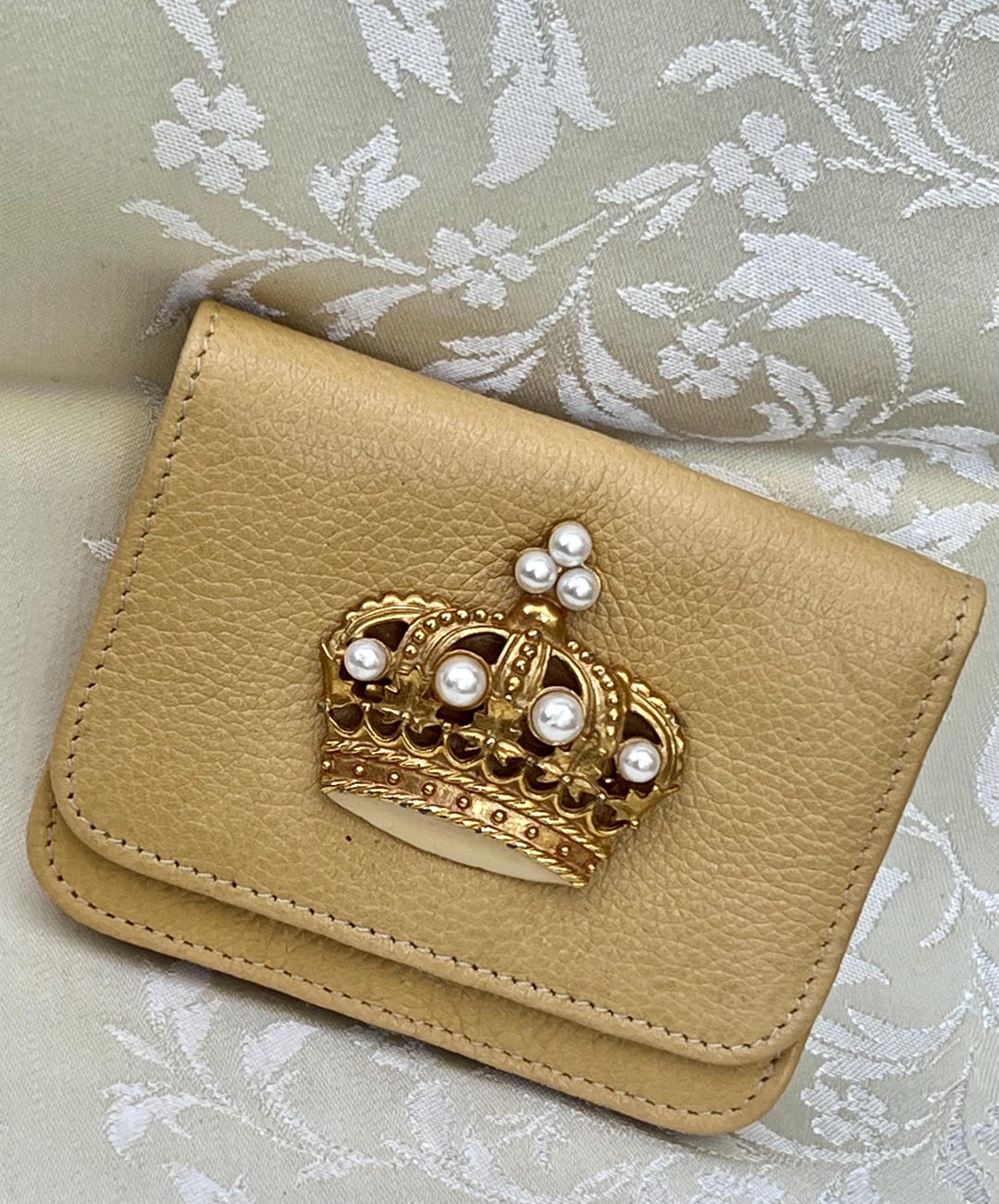 Small Princess Wallet, Gold Leather Wallet With a Jeweled Crown ...