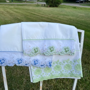 Vintage Embroidered Pillow Cases, Vintage Wamsutta Supercale Bed Linens, Wamsutta Pillowcases ...