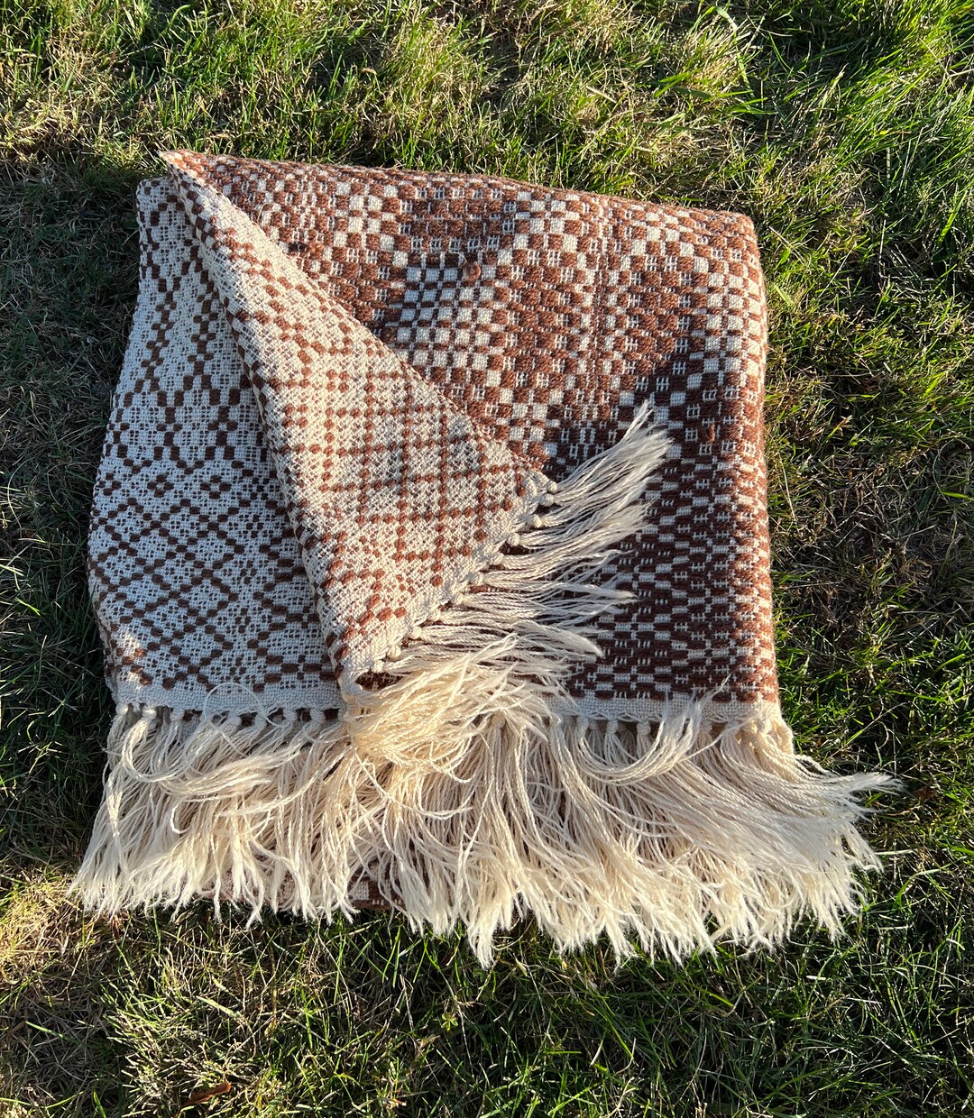 Hand Woven Throw, Wall Hanging, Shawl. Handwoven Wool, Brown and White ...
