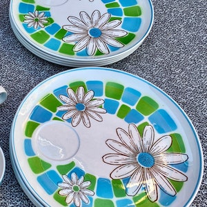 Mikasa Luncheon Set, Blue Cups and Flowered Plates, Cerra Stone Donna ...