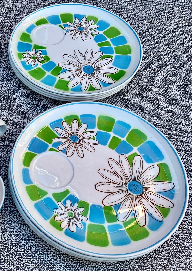 Mikasa Luncheon Set Blue Cups and Flowered Plates Cerra - Etsy
