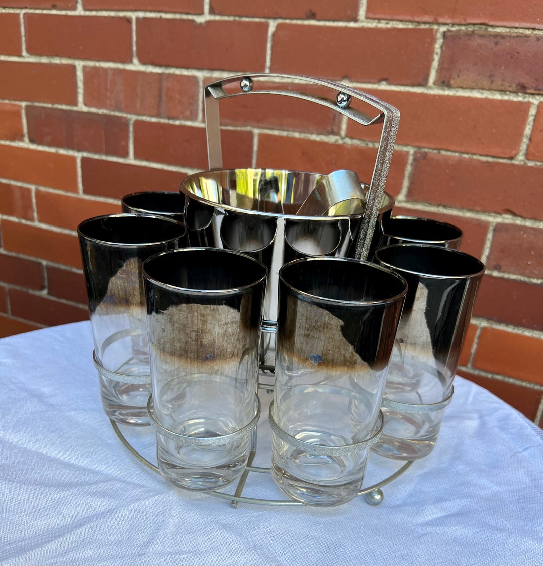 Fancy Barware, Complete Set, Silver Fade Highball Glasses and Ice ...