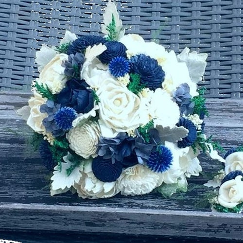 Navy Blue and Silver Wedding Bouquet Sola Wood Flowers - Etsy