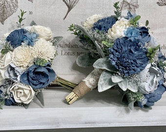 Dusty Blue Wood Flowers - Etsy