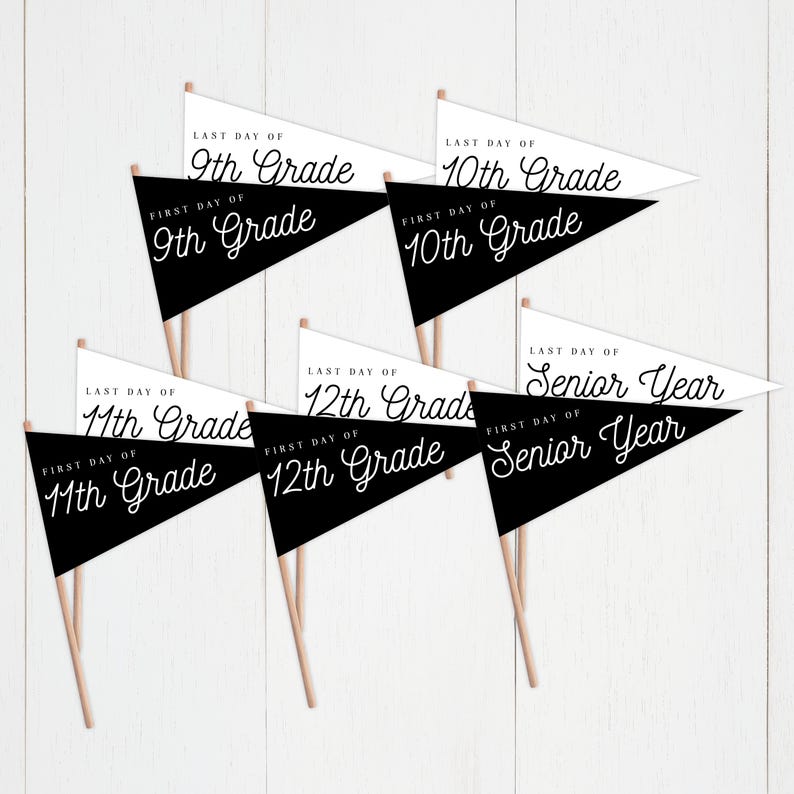 PRINTABLE HIGH SCHOOL First and Last Day of School Pennant/flag 8.5x11 ...
