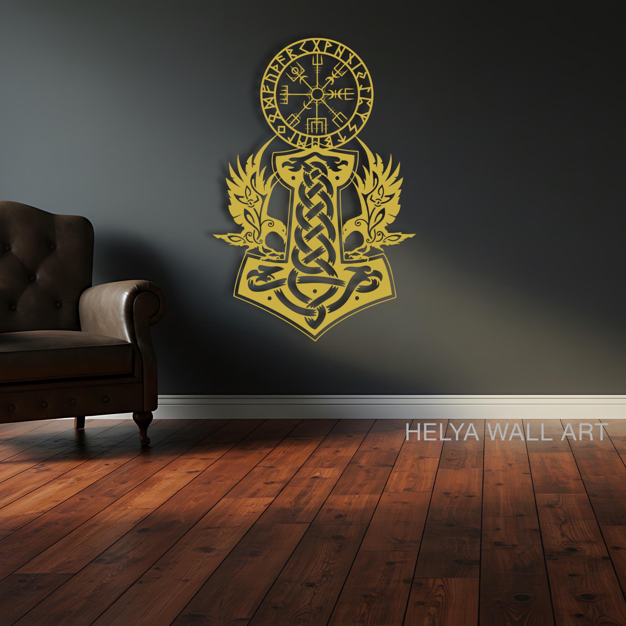 Norse Raven Mjolnir Metal Wall Art, Viking Decor - Etsy