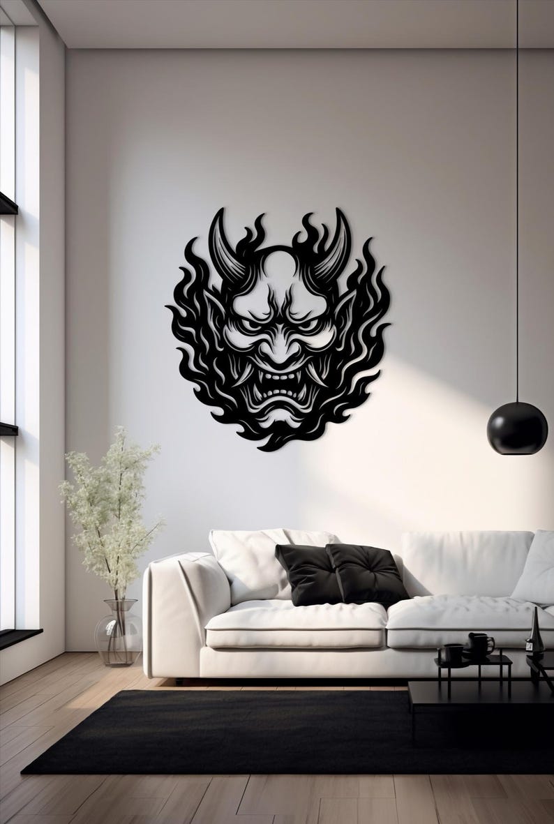 Oni Mask Metal Wall Art, Japanese Samurai Decor - Etsy