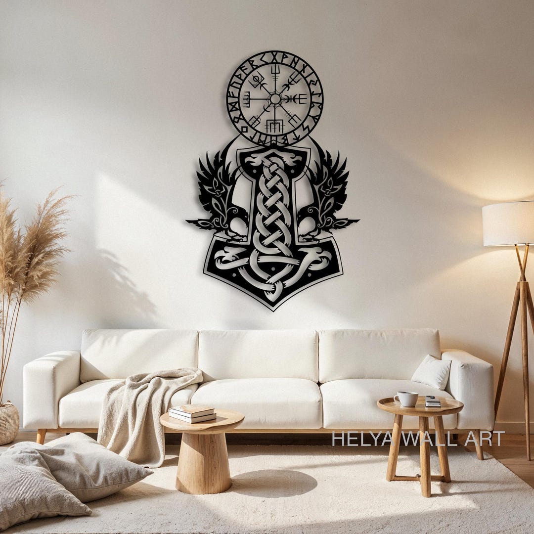 Norse Raven Mjolnir Metal Wall Art, Viking Decor - Etsy