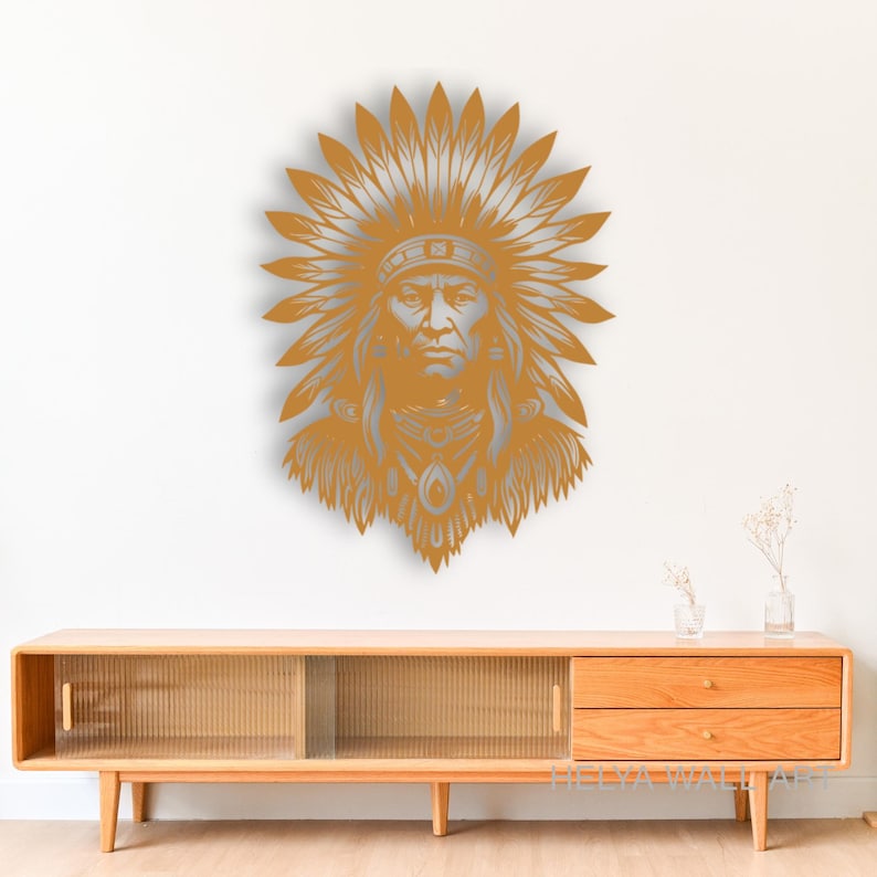 Native American Chief Metal Wall Art, Red Indian Sign, North America ...