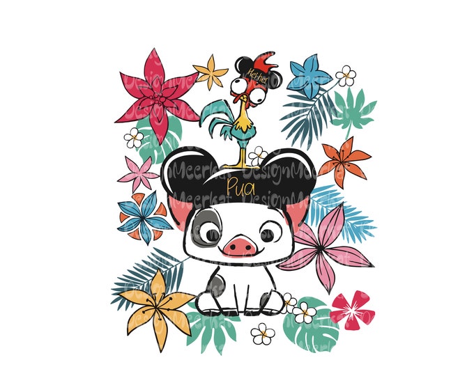 Heihei_and_pua_moana Svg Outline Dxf Eps Pdf Png, Cricut, Cutting File ...