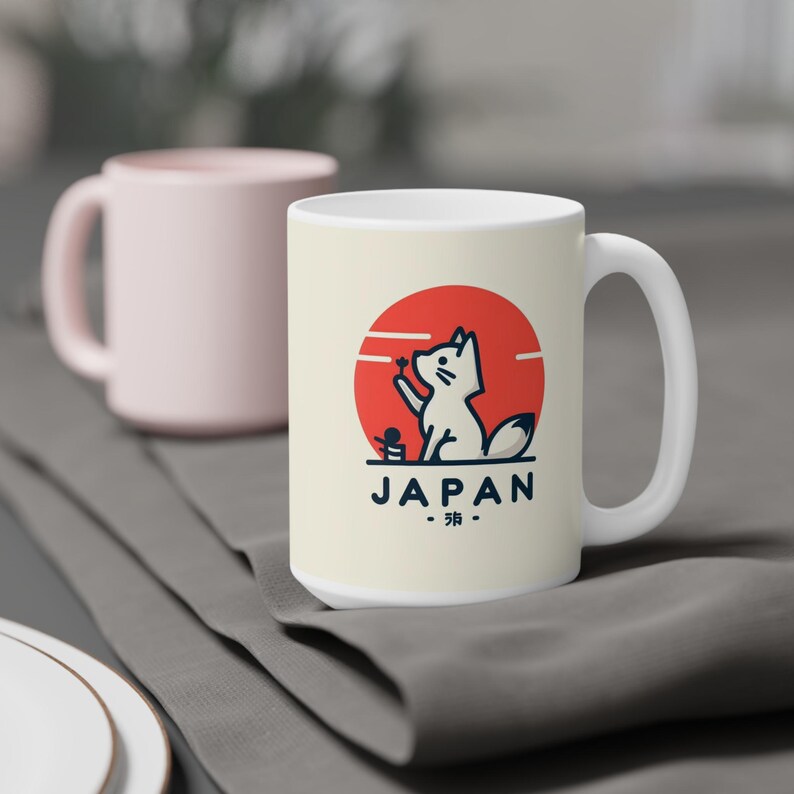 Japanese Kitsune Mug - Minimalist Red Circle Design - Unique Japan ...