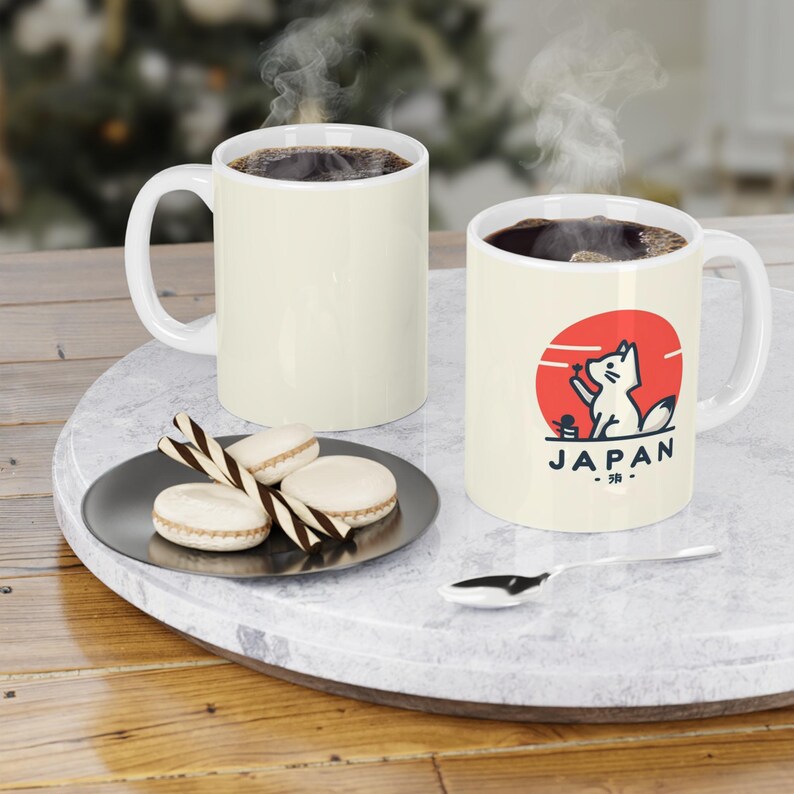 Japanese Kitsune Mug - Minimalist Red Circle Design - Unique Japan ...