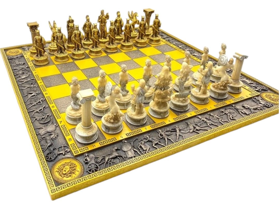 Large Greek Mythology Chess Set - Hand-painted Veronese Design, Cold ...