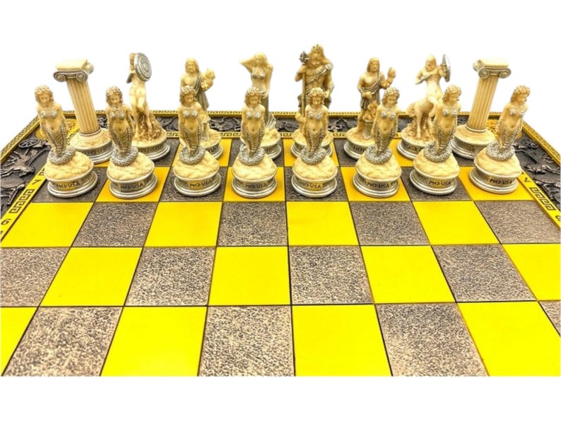 Large Greek Mythology Chess Set - Hand-painted Veronese Design, Cold ...