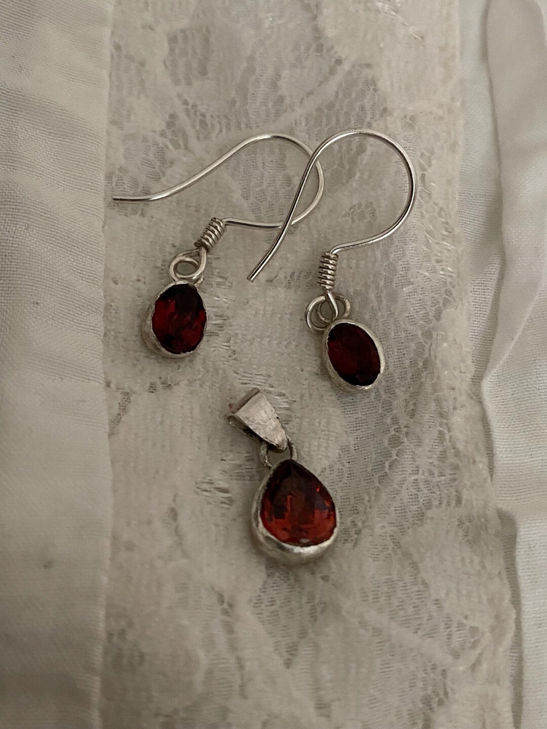 Lal Stone Minimal Jewelry Set, Handmade Sterling Silver Earrings and ...