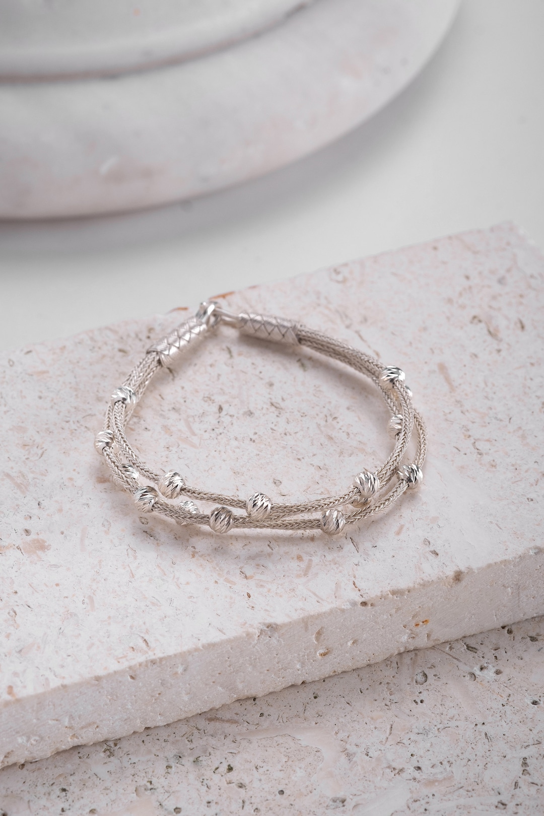 Triple Row Link Bracelet, Multi Strand Ball Bracelet for Women ...