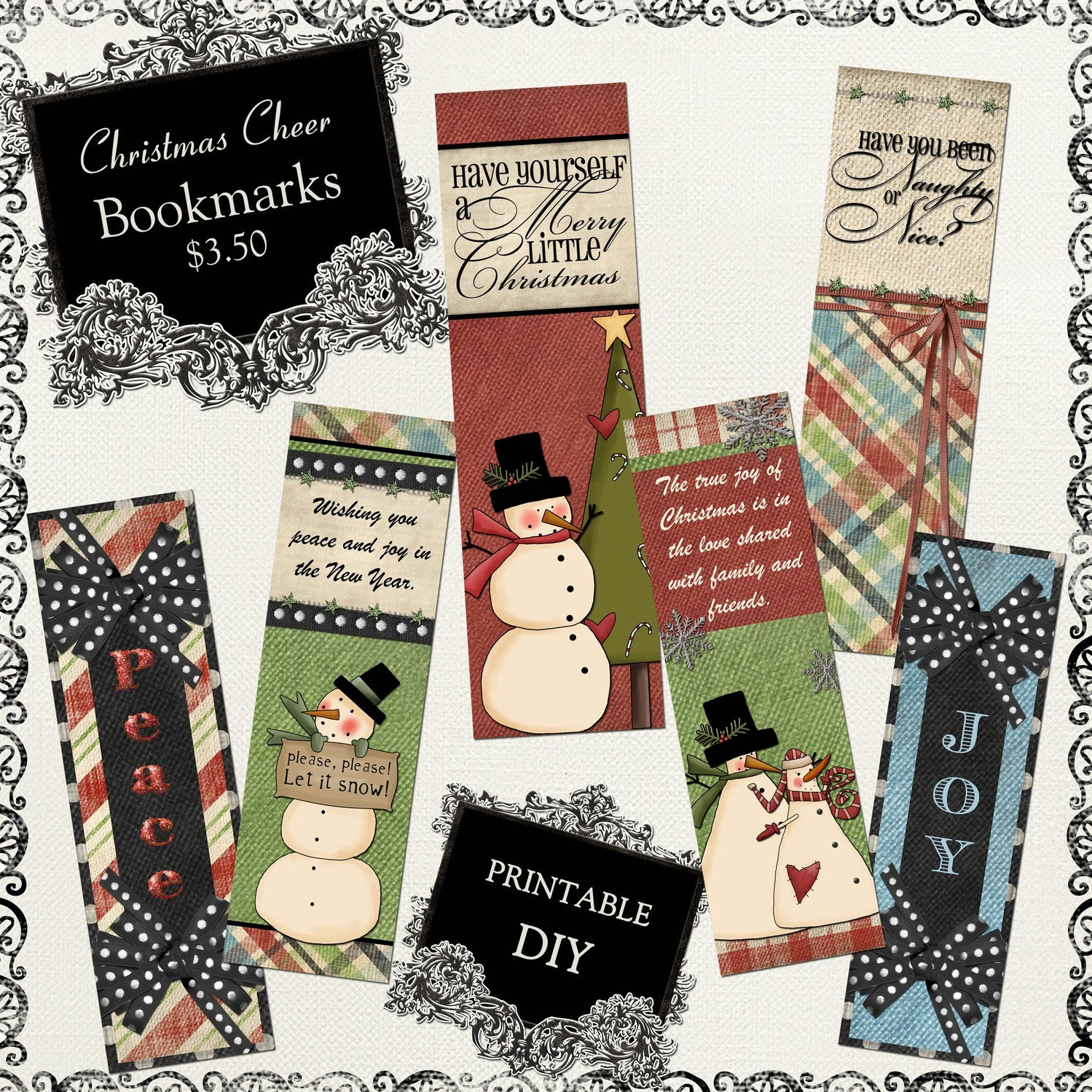 Christmas Cheer BOOKMARKS Printable Instant Download Snowman | Etsy