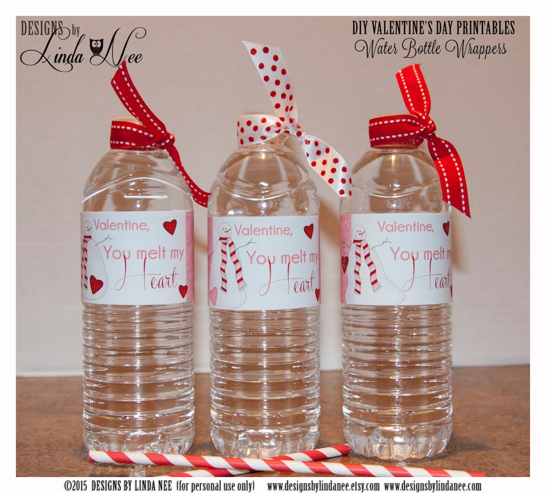 Melted Snowman Water Bottle Wrappers - Valentine You Melt My Heart ...