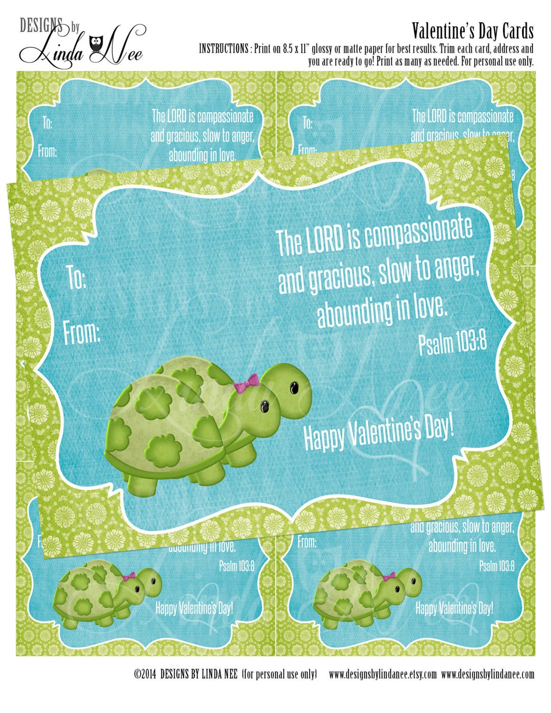 Christian Valentine's Day Card Classroom Turtle (3 X 4 Inch) DIY ...