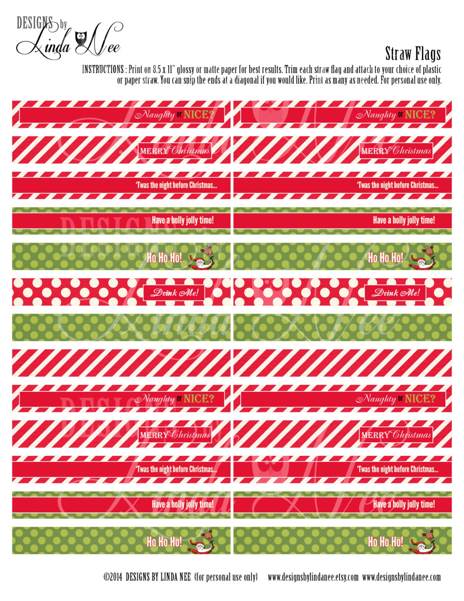 Straw Flags Wrappers Santa Christmas Straw Flag Wrapper - Etsy