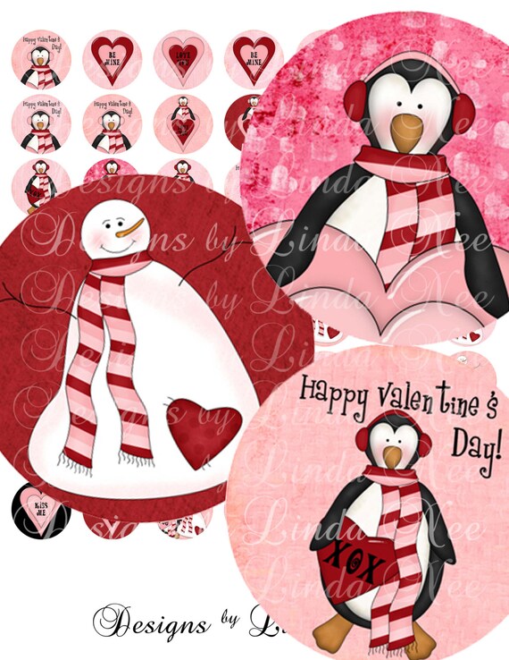 Instant Download Valentine's Day Penguin and Snowmen | Etsy