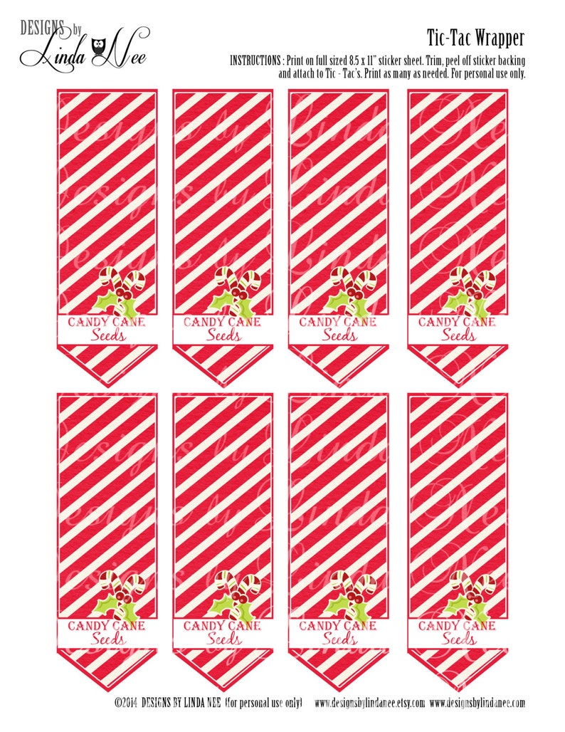 Tic Tac Candy Cane Seeds - Printable - Party Package - Snowmen - Craft ...