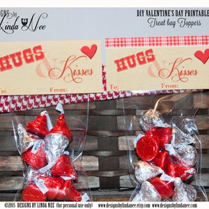 Valentine Candy Bag Topper 4 HUGS and KISSES Candy Labels Instant ...